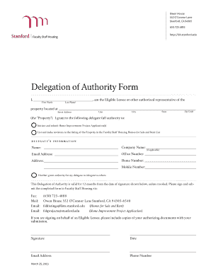 Fillable Online fsh stanford Delegation of Authority Form - bStanfordb ...