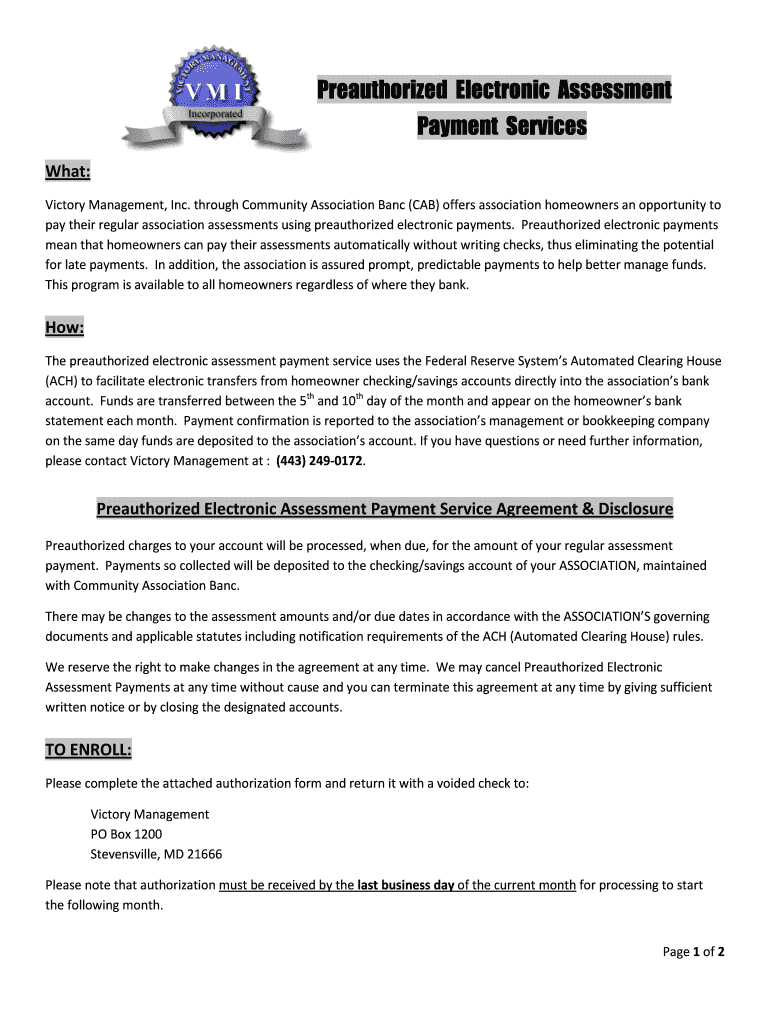 Fillable Online Preauthorized Preauthorized Electronic Electronic ...