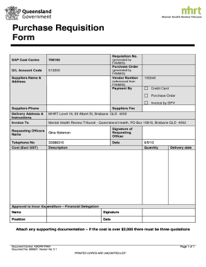 Fillable Online mhrt qld gov Purchase Requisition Form - MHRT Fax Email Print - pdfFiller