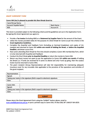 Fillable Online carerswa asn SHORT BREAK GRANT AGREEMENT FORM ...