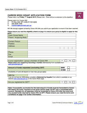 Fillable Online carerswa asn CW Form A Activity Grants Application Form ...