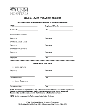 Fillable Online ANNUAL LEAVE VACATION REQUEST Fax Email Print - pdfFiller