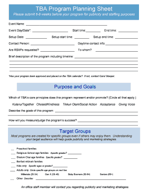 Fillable Online TBA Program Planning Sheetdocx Fax Email Print - pdfFiller