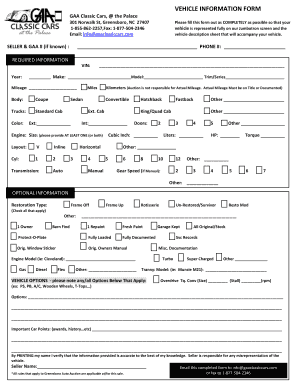 Fillable Online VEHICLE INFORMATION FORM - bgaaclassiccarsbbcomb Fax ...