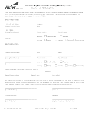 Fillable Online altiercu Automatic Payment Authorization (PDF) - Altier Credit Union Fax Email ...