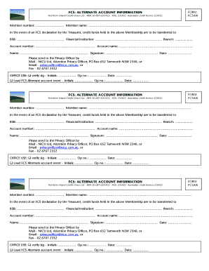 Fillable Online FCS ALTERNATE ACCOUNT INFORMATION FORM - bNICUb Fax ...