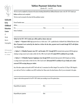 Fillable Online chizukamuno Tuition Payment Selection Form - chizukamuno Fax Email Print - pdfFiller