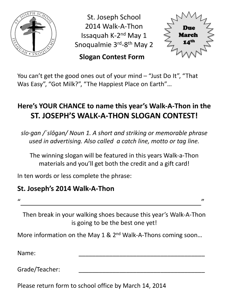 Fillable Online sjsissaquah Slogan Contest Form - St. Joseph School ...