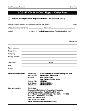 Fillable Online LOGISTICS IN INDIA Report Order Form Fax Email Print ...