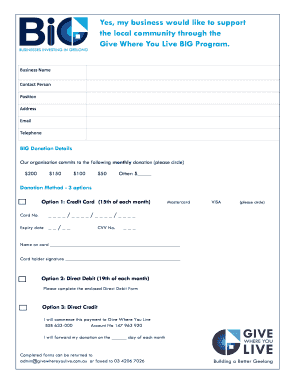 Fillable Online BIG Program pledge form - Give Where You Live Fax Email ...