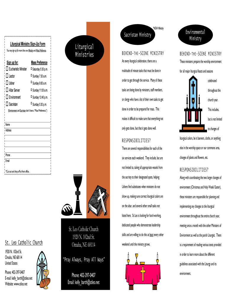 Fillable Online Liturgical Ministry Sign-Up Form Liturgical Ministries ...