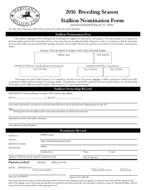 Fillable Online 2016 Breeding Season Stallion Nomination Form Fax Email ...