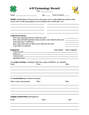 Fillable Online meadowlark k-state 4-H Entomology Record - Kansas State ...
