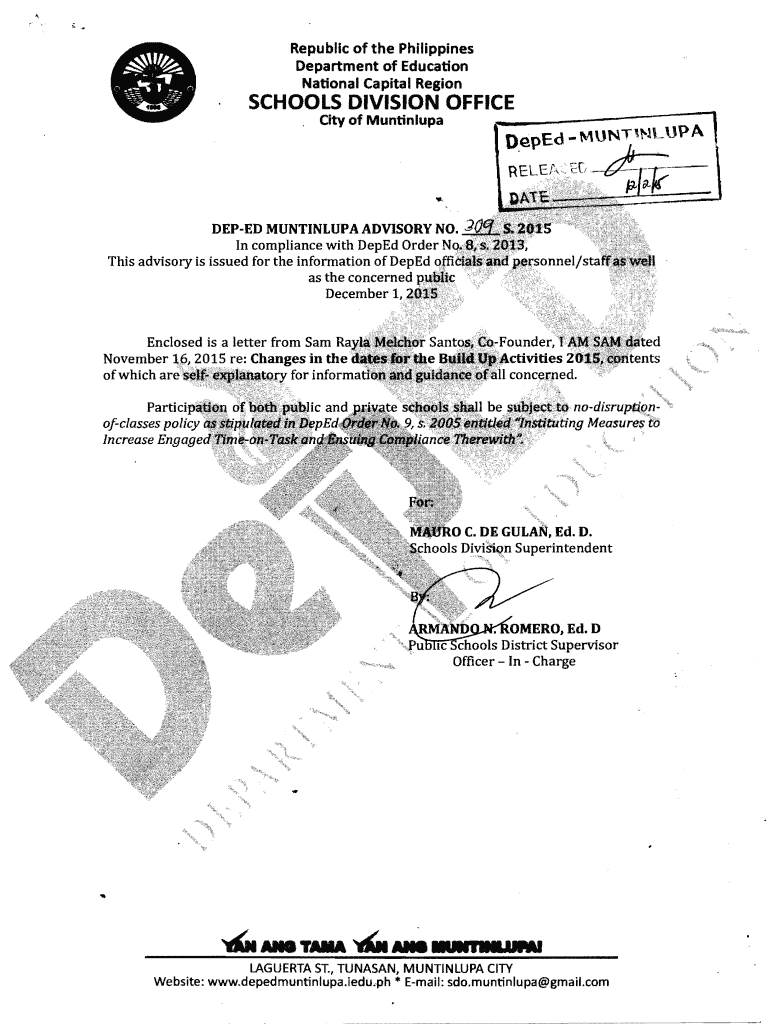Fillable Online depedmuntinlupa iedu In compliance with DepEd Order ...