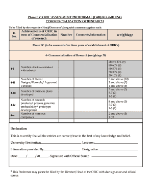 Fillable Online COMMERCIALIZATION OF RESEARCH Achievements of ORIC in R ...