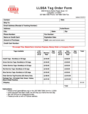 Fillable Online llssa LLSSA Tag Order Form Fax Email Print - pdfFiller