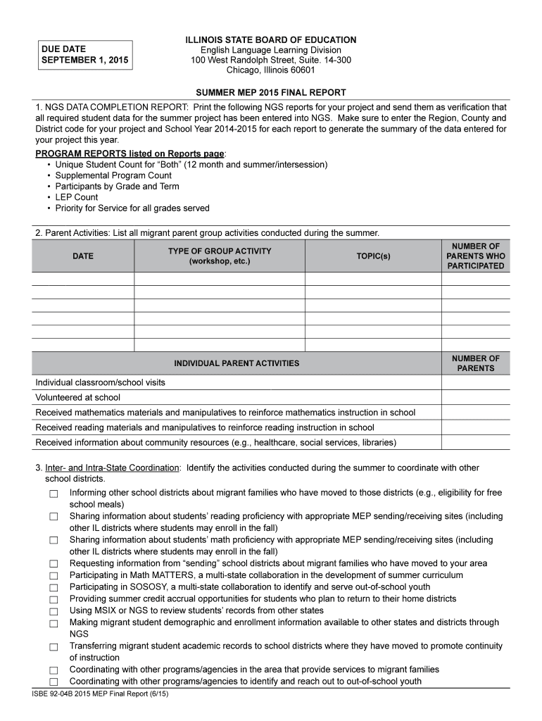Fillable Online 92-04B FY15 Summer MEP Final Report Fax Email Print ...