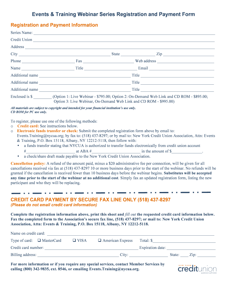 Fillable Online nycua Events amp Training Webinar Series Registration and Payment Form Fax Email ...