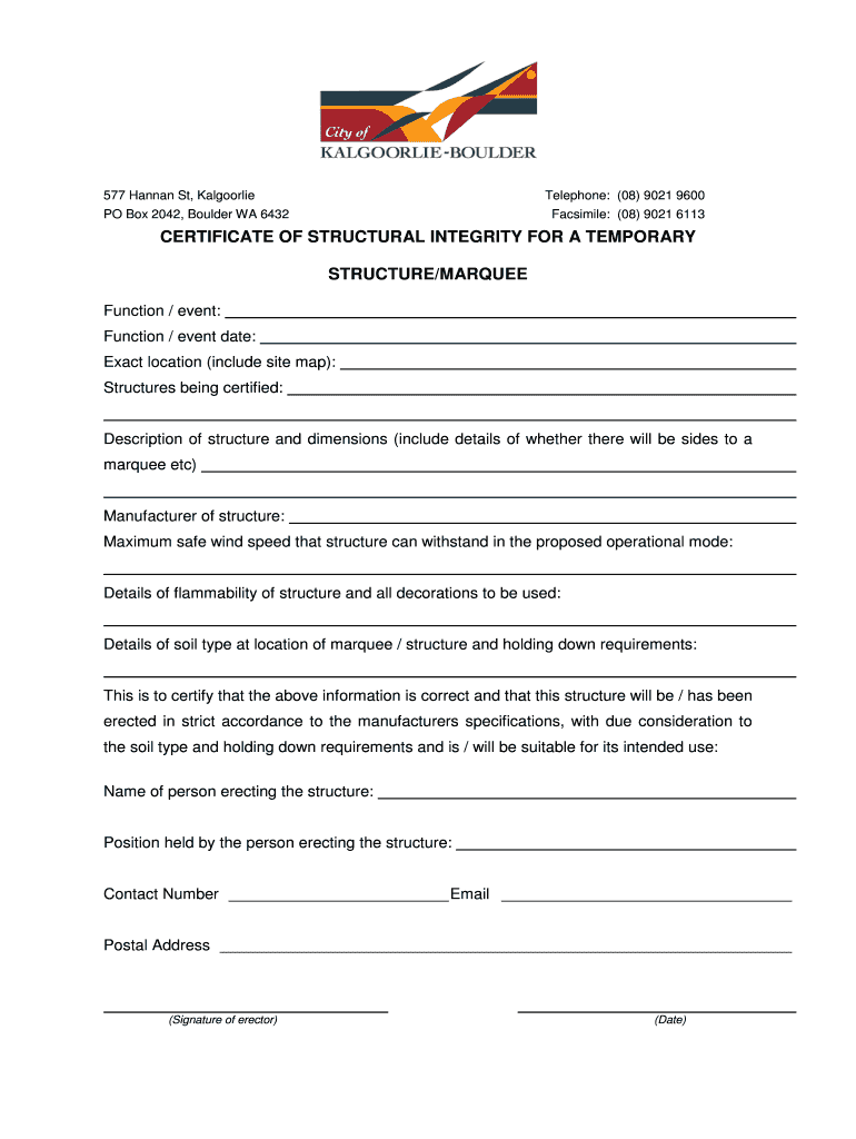 Fillable Online ckb wa gov Certificate of Structural Integrity for ...