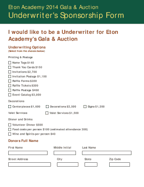 Fillable Online etonacademy Underwriter's Sponsorship Form - Eton ...