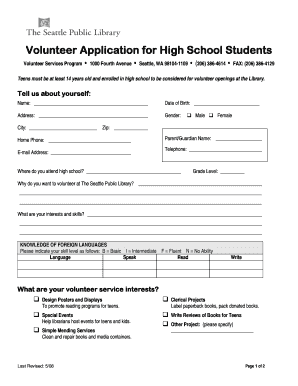 Fillable Online ula Volunteer Application for High School Students ...