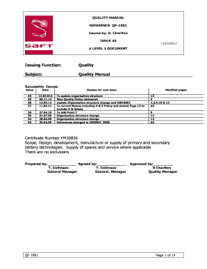Fillable Online Issuing Function: Quality Subject: Quality Manual ...