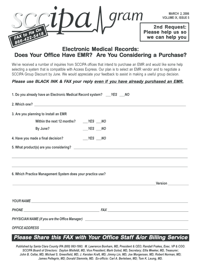 Fillable Online Electronic Medical Records Does Your Office Have EMR Are Fax Email Print - pdfFiller