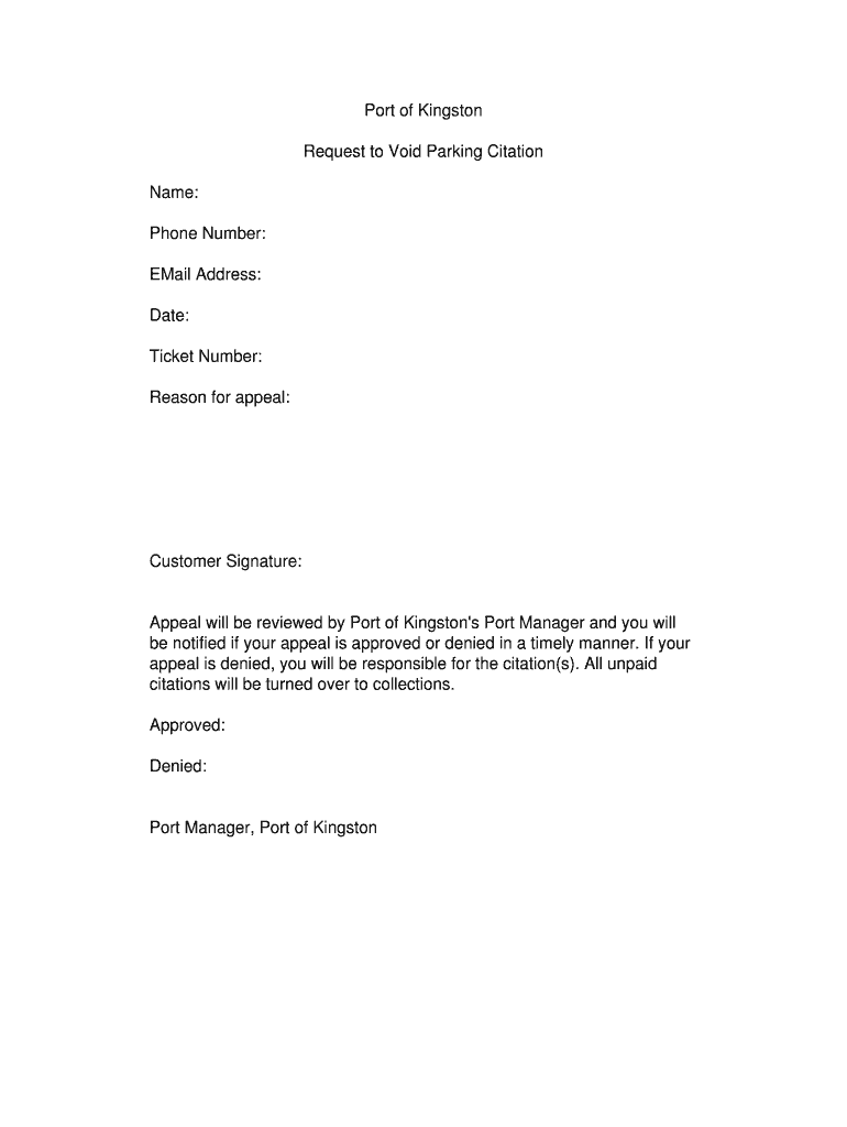 Fillable Online portofkingston Port of Kingston Request to Void Parking ...