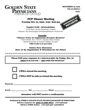 Fillable Online PCP Dinner Meeting - PPMSI Fax Email Print - pdfFiller