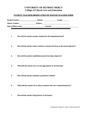 Fillable Online Teacher Observation and Master Teacher Form.doc Fax ...