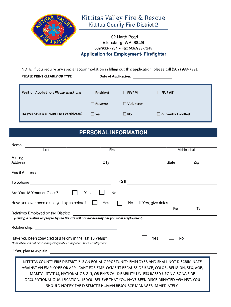 Fillable Online Kittitas Valley Fire & Rescue - KVFR Fax Email Print - pdfFiller