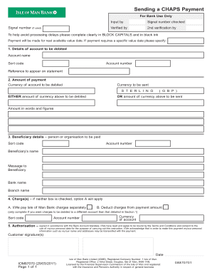 Fillable Online Sending a CHAPS Payment - Isle of Man Bank Fax Email ...