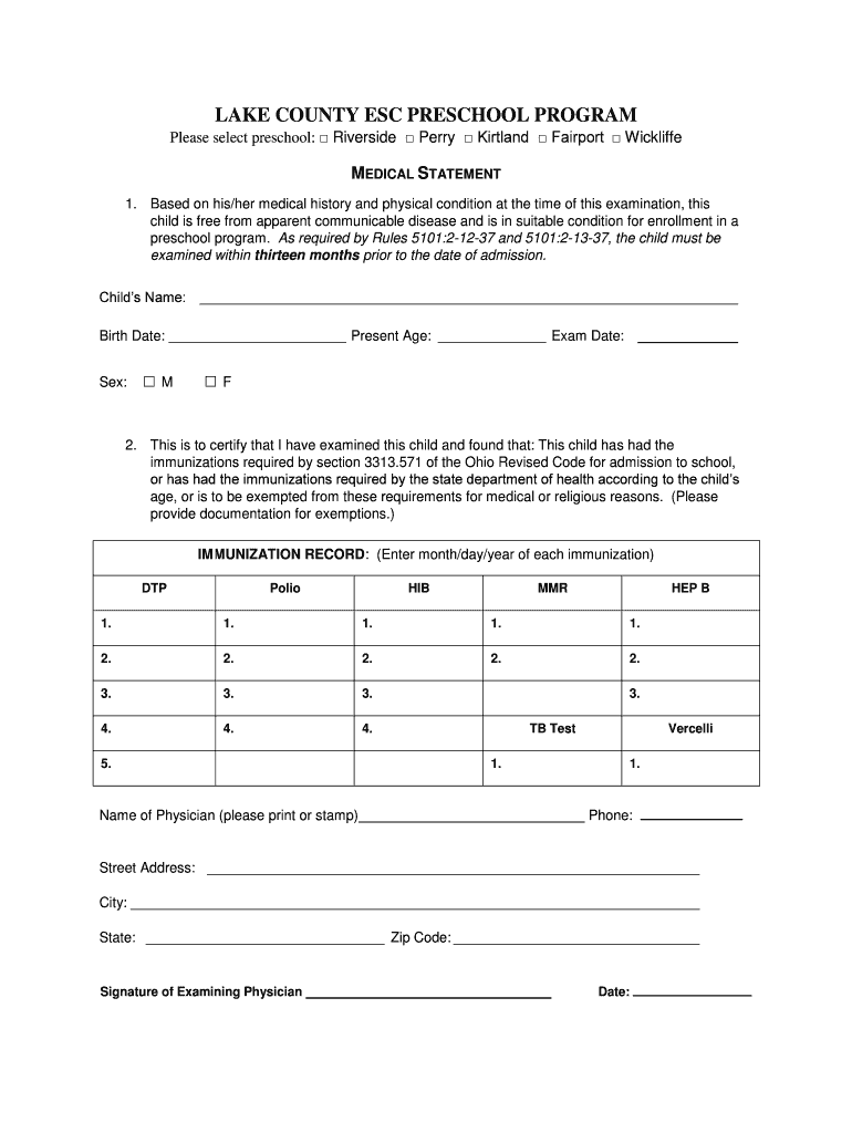 Fillable Online esc-lc Medical Form - Lake County ESC - esc-lc Fax ...