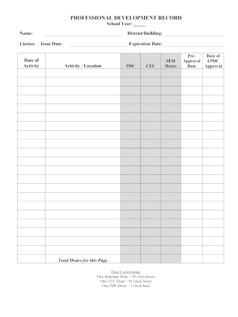 Fillable Online esc-lc PROFESSIONAL DEVELOPMENT RECORD - Lake County ...