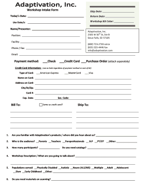 Fillable Online Workshop Intake Form - Adaptivation Inc Fax Email Print - pdfFiller