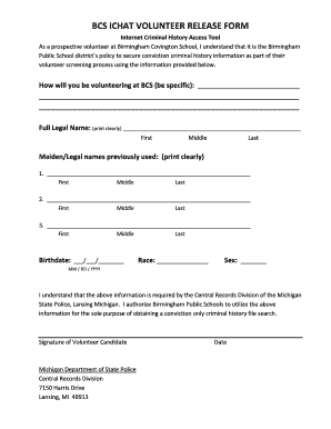 Fillable Online bcsonline BCS ICHAT VOLUNTEER RELEASE FORM - BCS Online ...