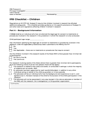 Fillable Online IRB Checklist Children Fax Email Print - pdfFiller