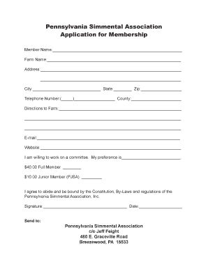 Fillable Online Pennsylvania Simmental Association Application for ...