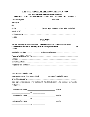 Fillable Online reasilva ice SUBSTITUTE DECLARATION OF CERTIFICATION ...