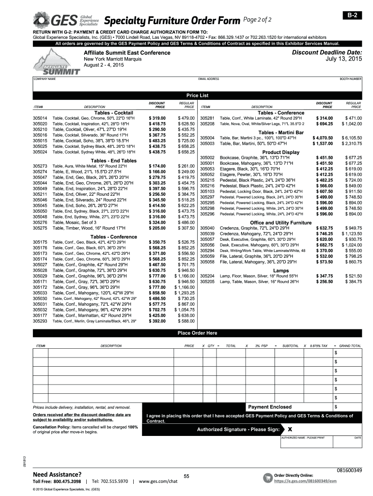 Fillable Online Specialty Furniture Order Form B2 Page 2 of 2 RETURN ...