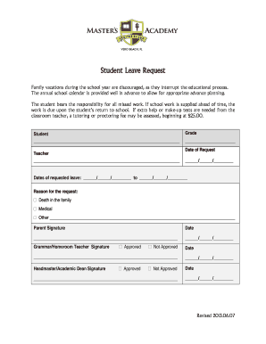 Fillable Online mastersvb Student leave form - Mastersvb.org ...