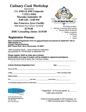Fillable Online Culinary Workshop Registration Form SF 93010 Fax Email ...