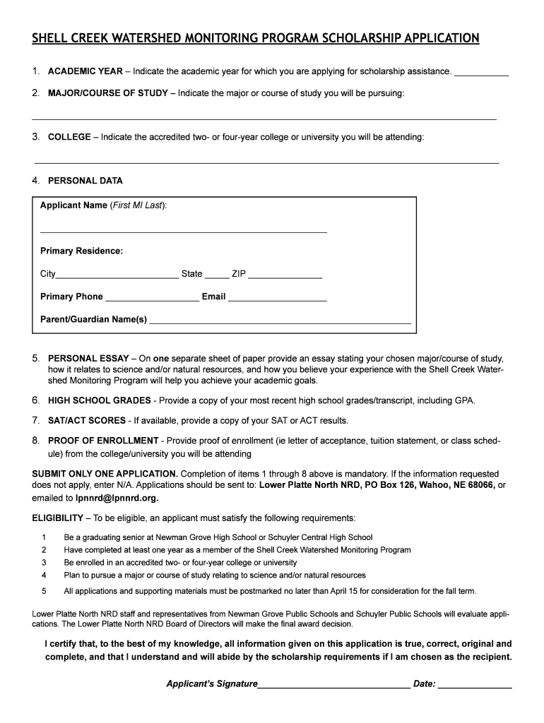 Fillable Online lpnnrd Shell Creek Watershed Monitoring Program ...