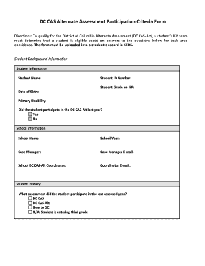 Fillable Online learndc DC CAS Alternate Assessment Participation ...