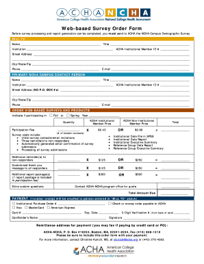 Fillable Online Web-based Survey Order Form - ACHA-NCHA Data Fax Email ...