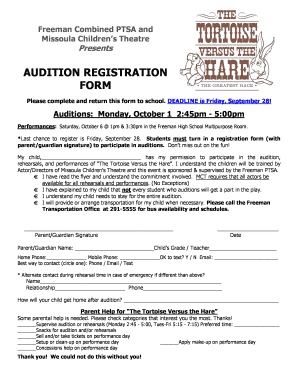 Fillable Online freemansd AUDITION REGISTRATION FORM - Freeman High ...