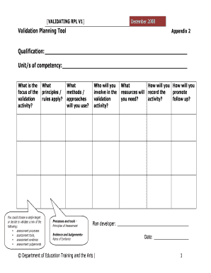 Fillable Online Validation planning tool Validation planning tool Fax ...