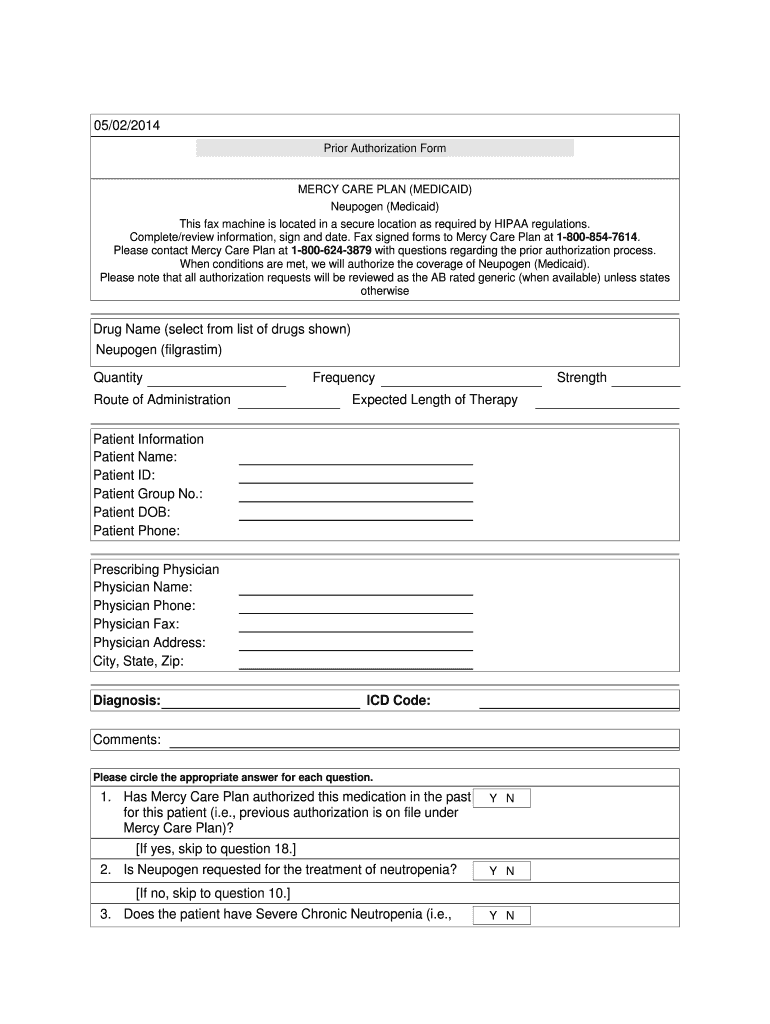 Fillable Online Has Mercy Care Plan authorized this medication in the ...
