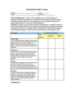 Fillable Online ci education nmsu DISPOSITIONS FORM Student - ci ...