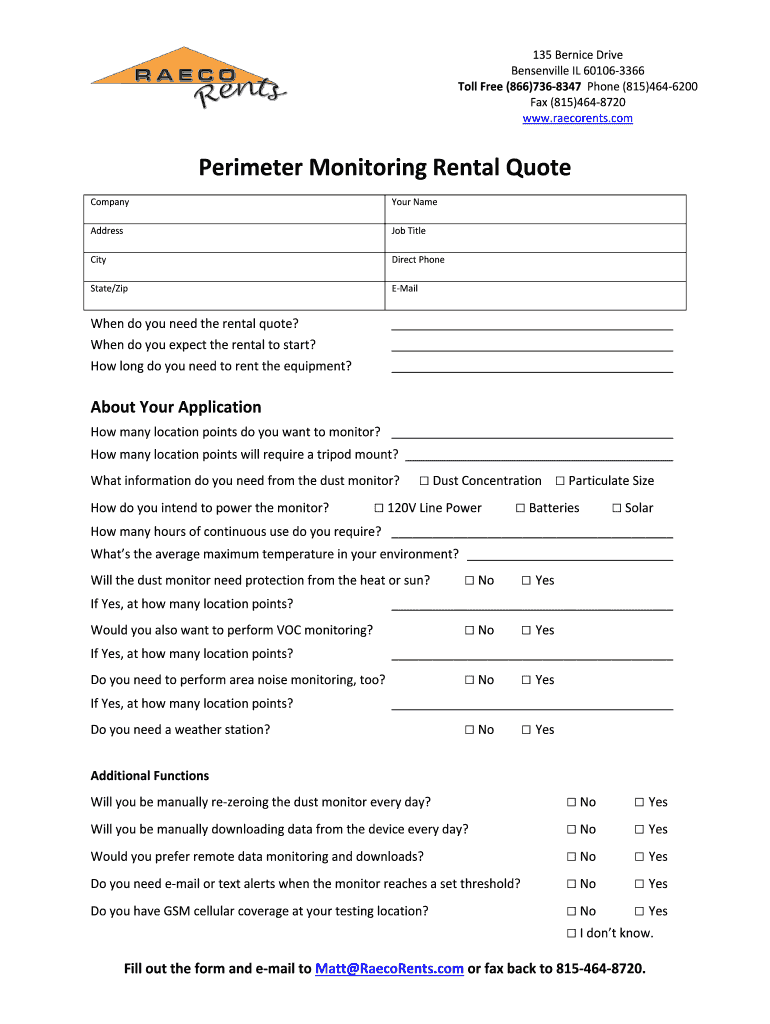 Fillable Online Perimeter Monitoring Rental Quote - RAECO Rents Fax ...